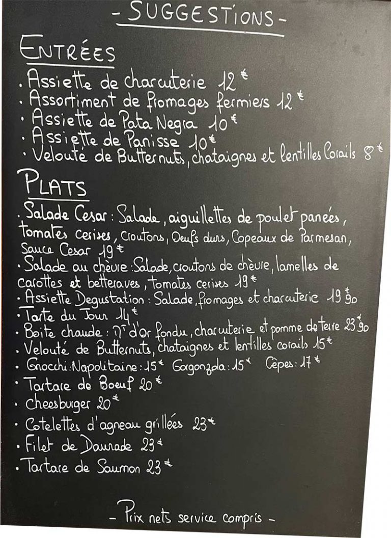 Menu du restaurant du Royaume de la Chantilly à Marseille